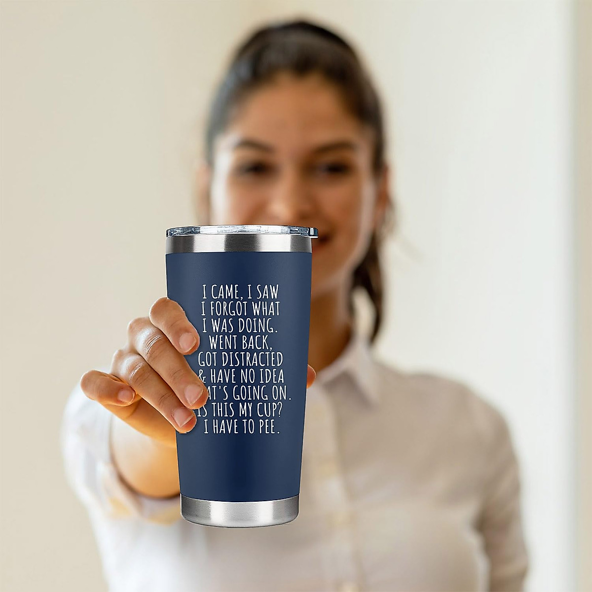 I Came I Saw I Forgot Tumbler - 20 oz Insulated Coffee Travel Mug with Lid & Straw - Funny Senior Citizen Gift for Men & Women, Retirement, Grandpa, Grandma, Old People Gag Gift, Birthday Gift