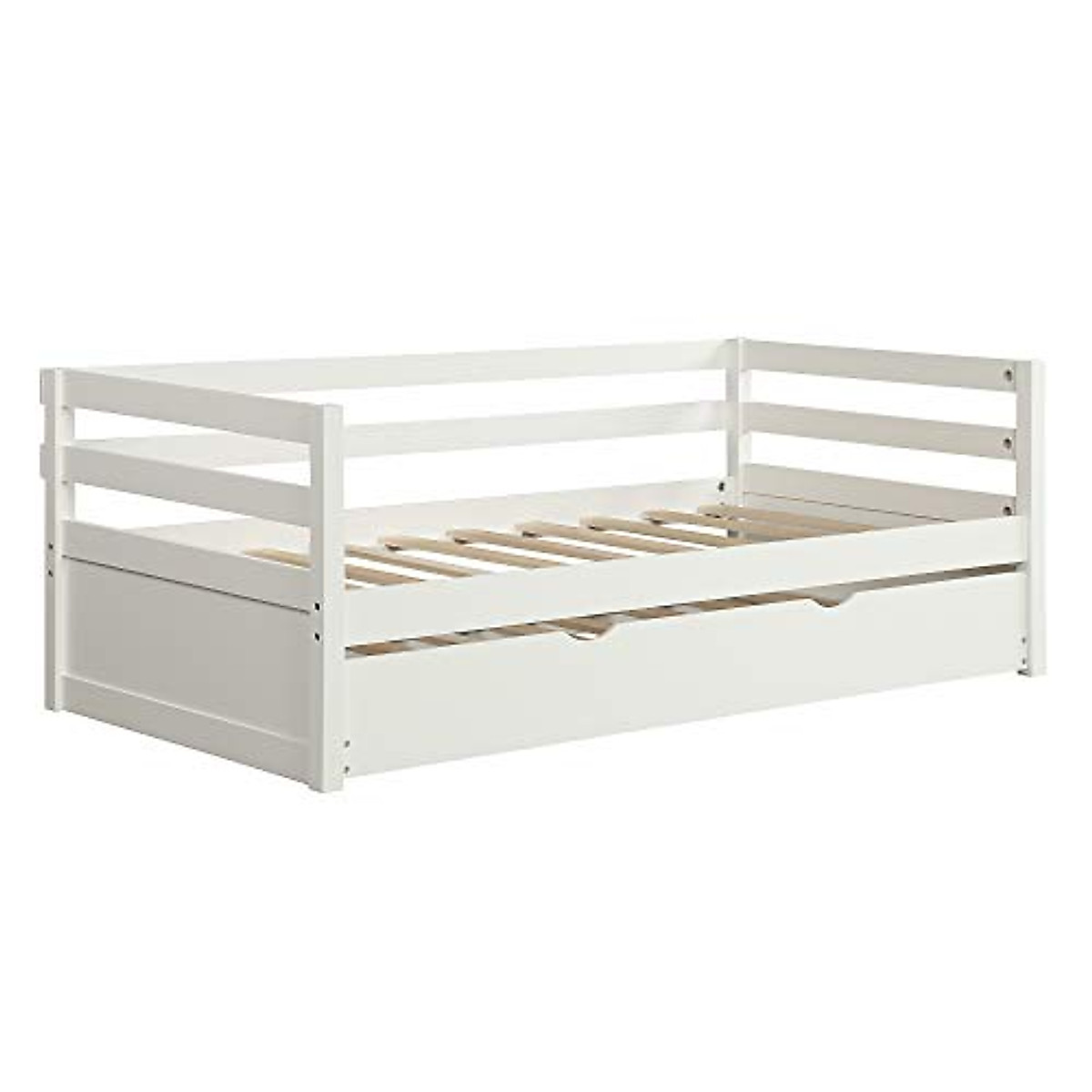 Merax Twin Daybed with Trundle, Solid Wood Captains Bed Twin Size Sofa Bed Frame (White)