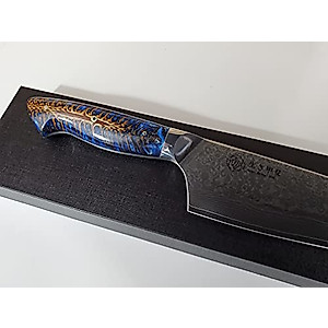 Custom VG10 Damascus chef knife Hybrid Santoku 9" White Silver cast pine cone handle, kitchen knife w/ 67 layer SS Damascus (Blue SIlver)