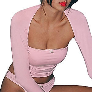 Women Y2k Square Neck T-Shirt Long Sleeve Lace Trim Crop Top Slim Fit Stretchy Blouse Top Aesthetic Clothes(Square 2pcs Pink,Medium)