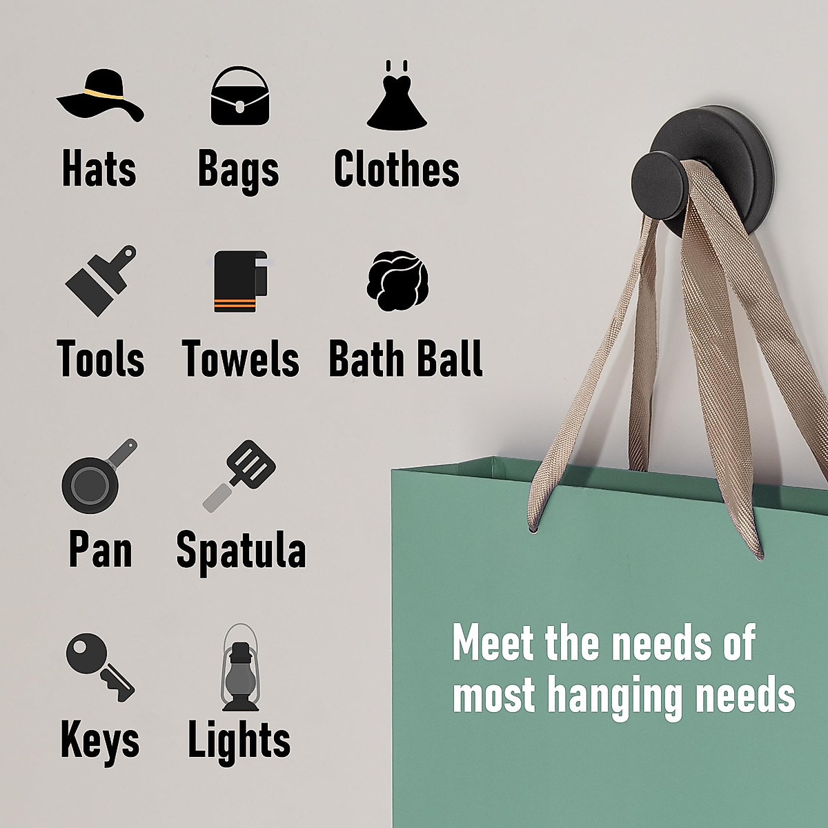 B BENEHORTI Suction Cup Hooks for Shower, Multifunctional Towel Hooks, Matte Black Plished Easy to Install Super Suction for Kitchen Bathroom Restroom, 2 Pack