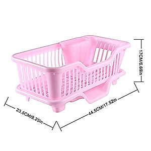 Environmental Plastic Kitchen Sink Dish Drainer Set Rack Washing Holder Basket Organizer Tray, Approx 17.5 x 9.5 x 7INCH (Pink)