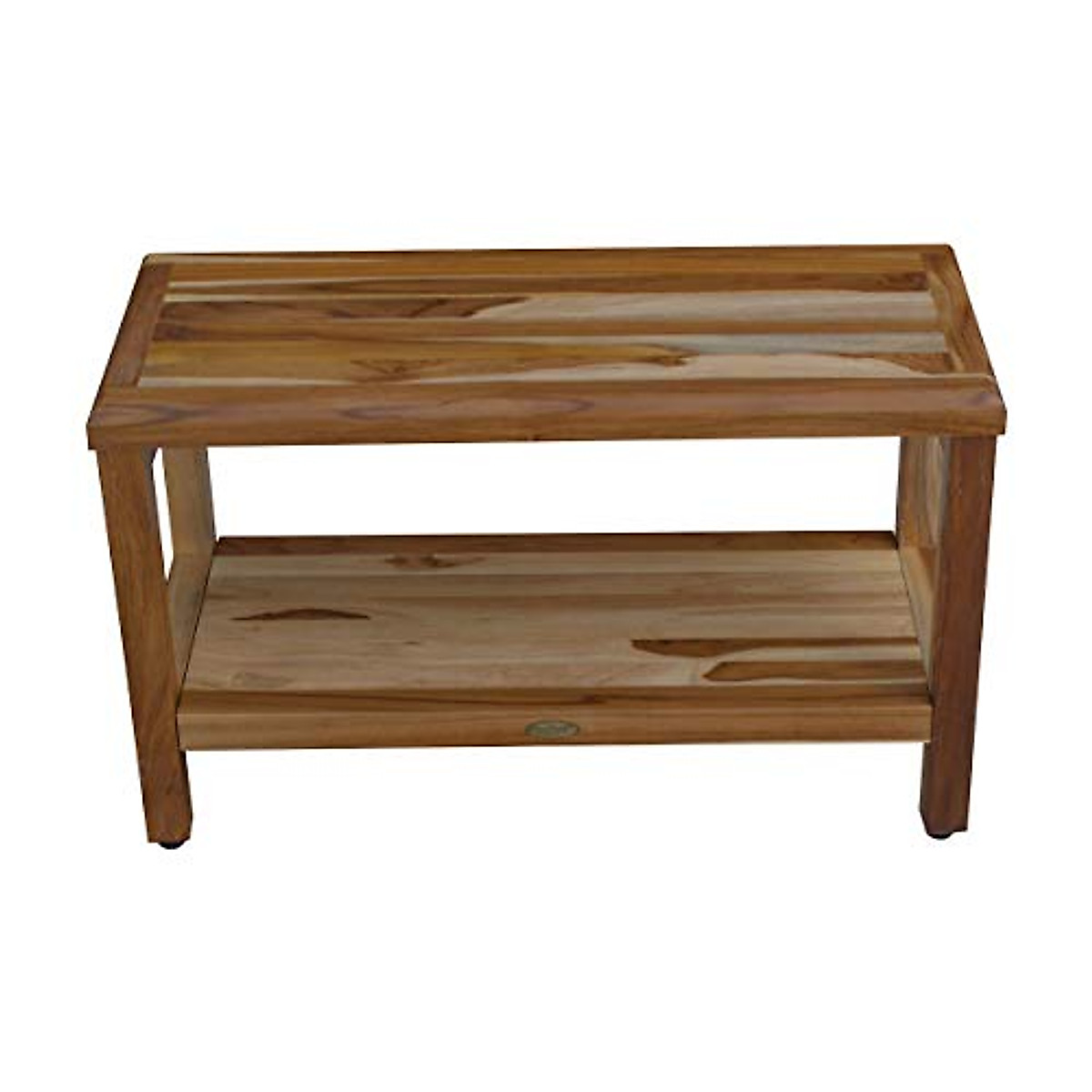 EcoDecors Eleganto Shower Bench 30” Teak Wood Garden Bench with Storage Shelf Wooden Seat Patio Bench Natural Wood Shower Bench for Indoors and Outdoors