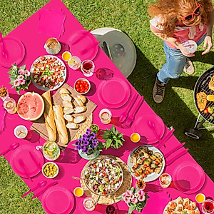 TWOWYHI 229PCS Hot Pink Party Supplies Set - Paper Disposable Plates Cups Plastic Spoons Forks Knives Napkins Serve 30 Guests