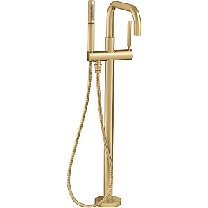 KOHLER T97328-4-2MB Purist Floor-Mount Bath Filler Trim with Handshower, Single Lever Handle Bathtub Faucet, 1.75 GPM Handshower, Vibrant Brushed Moderne Brass