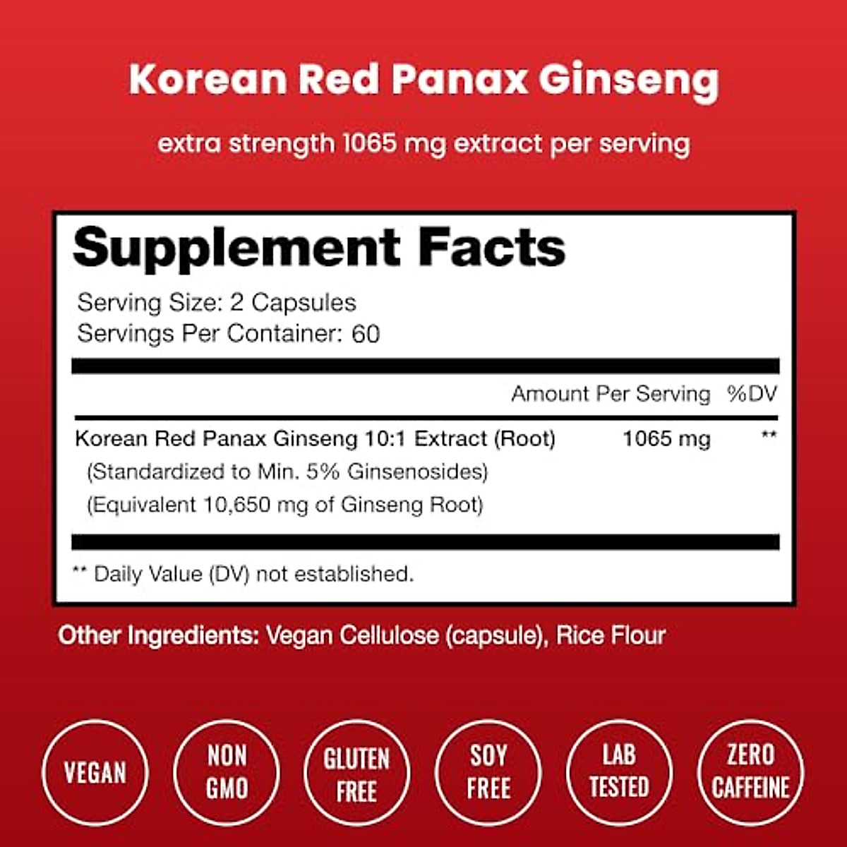 NutraChamps Korean Red Panax Ginseng Capsules | Extra Strength Ginsenosides for Energy, Focus, Performance, Vitality & Immune Support | Korean Red Ginseng Root Extract Powder Supplement | Vegan Pills