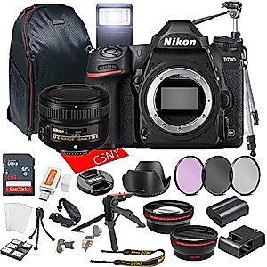 Nikon D780 DSLR Camera with 50mm F/1.8G Prime Lens + 64GB Memory + Back Pack Case + Tripod, Lenses, Filters, & More (28pc Bundle)