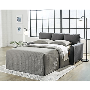Signature Design by Ashley Rannis Casual 2-in-1 Sofa Sleeper with Folding Gel Memory Foam Mattress, Full, Gray