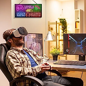 Neon Gaming Decor for Boys Room Wooden, Neon Gaming Wooden Door Sign for Gamer Room Decor, Boys Decorations for Bedroom Nursery Playroom Wall Art (6"x12")