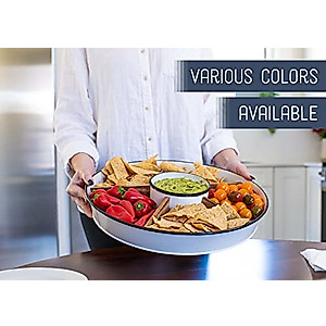 NAT & Jules Wood Partitions Matte White 16 inch Metal Enamel Divided Chip and Dip Tray