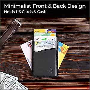 Wallaroo Wallets Slim Leather Card Holder Wallet - Black, Minimalist, Thin, Front Pocket, Genuine Leather Credit Card Holder for Easy Work and Travel