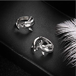 SEniutarm Engagement Love Rings Wedding Bands 2Pcs/Set Vintage Adjustable Alloy Shark Open Rings Unisex Party Jewelry Gift for Women/Girl Finger Rings DIY Jewelry Gifts - Silver