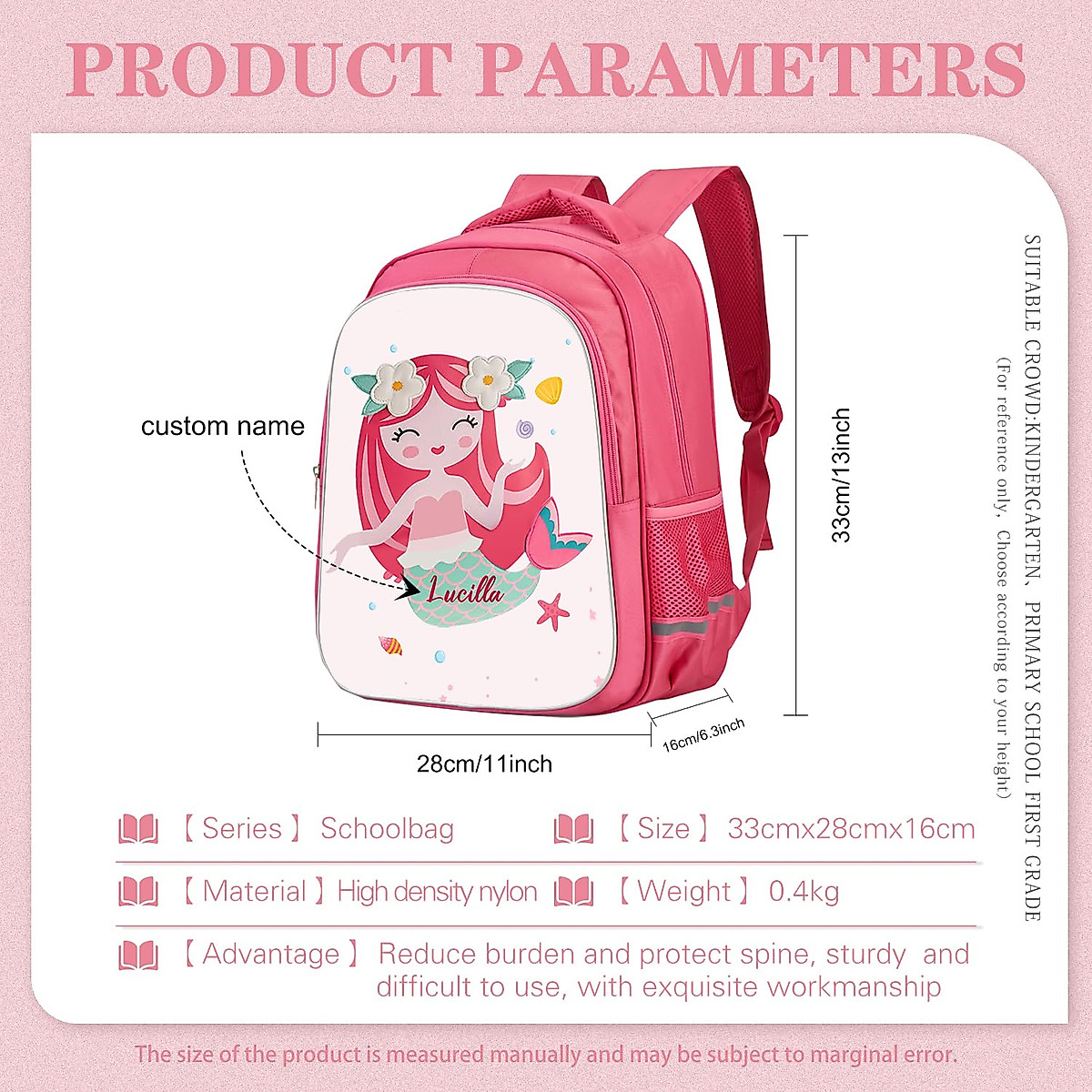 Luxladis Personalized Toddler Backpack with Name Custom Photo Kids School Dinosaur Backpack for Girls Boys Cute Preschool Backpack (2-Pink backpack)