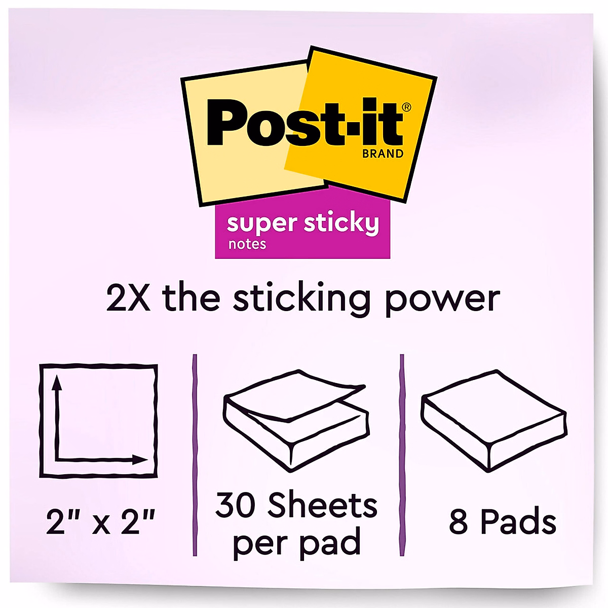 Post-it Super Sticky Full Stick Notes, 2x2 in, 8 Pads, 2x the Sticking Power, Energy Boost Collection, Bright Colors (Orange, Pink, Blue, Green), Recyclable (F220-8SSAU)