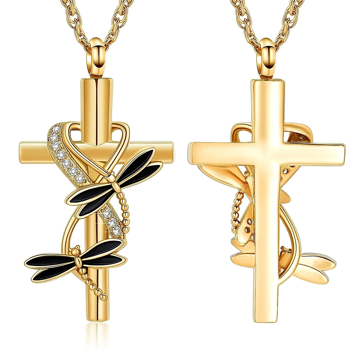 shajwo Cross Urn Necklace for Ashes for Women Men Dragonfly Cremation Jewelry Memorial Keepsake Ashes Pendant,Customize
