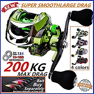 New UP 200kg Max Drag Fishing Reels 18+1BB Baitcasting Fishing Reel Magnetic Brake Baitcaster Fishing Reel for Saltwater Freshwater Fishing (red & Black, Left Hand)