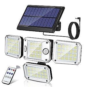 UTEBIT Solar Motion Sensor Flood Light, 4 Heads LED Security Lights, IP65 Waterproof Outdoor Wall Light, 3000LM Snowflake Lights, USB Chargeable 3 Modes Garden Yard Solar Lights for Outside