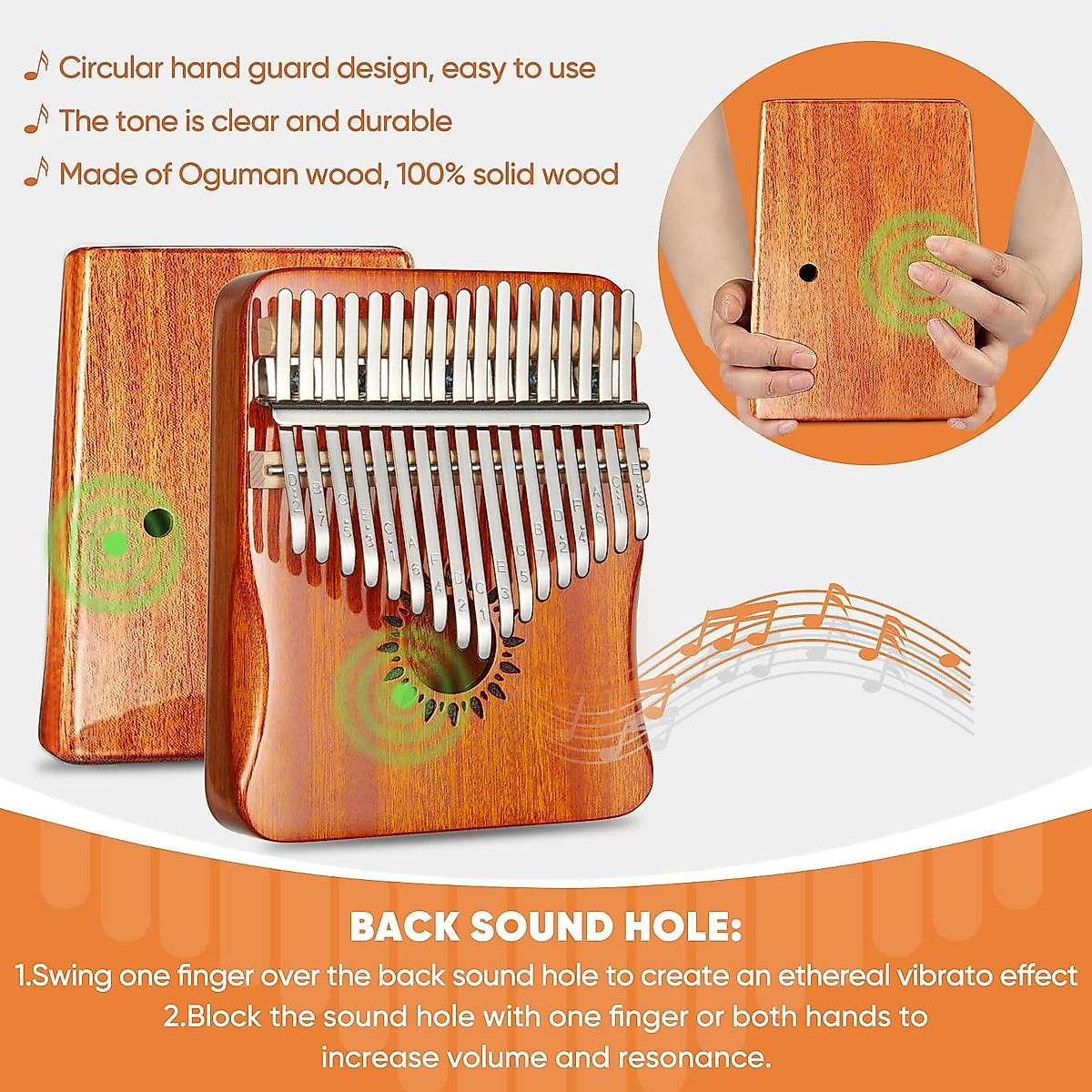 AARVI Kalimba Thumb Piano 17 Keys, Portable Mbira Finger Piano Gifts for Kids and Adults Beginners (yellow)