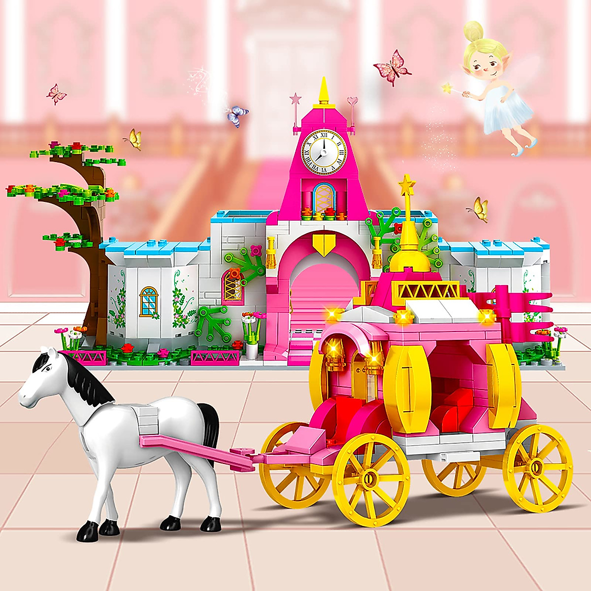 HOGOKIDS Girls Castle Princess Building Toys - Girl Dream House 5-in-1 Pink Castle & Carriage Playsets STEM Building Blocks Set Fantasy Gifts for Kids Age 6 7 8 9 10 11 12 Years Old (998 PCS)