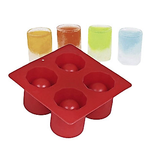 DD-life 4 Pcs 4-Cavity Ice Cubist Ice Shot Glass Molds Round Shot Glass Silicone Mold(Red）