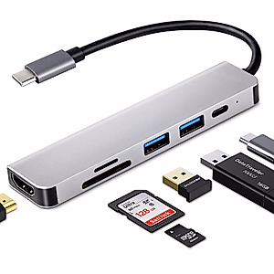 UrbanX USB C Hub 6 in 1 Dongle USB-C to HDMI Multiport Adapter with 4K HDMI Output 3 USB 3.0 Ports SD/TF Card Reader Compatible for Dell 5570 and Many More Type C Devices