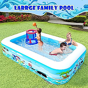 Inflatable Pool, Inflatable Pool for Kids and Adults, 120" X 72" X 22" Oversized Thickened Family Swimming Pool for Kids, Garden, Backyard, Summer Water Party, Contains Inflatable Basketball (Stand)