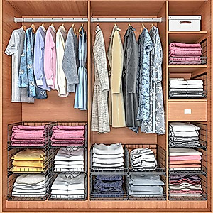 3-tier Sliding Closet Organizers and Drawer Storage Shelves, Stackable Storage Bins for Jean Pants Sweaters, Metal Drawer Shelf Clothes Storage Container, Wardrobe Cupboard Organizer for Folded Clothe