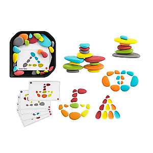Rainbow Pebbles FunPlay Activity Set - 36 Sorting and Stacking Toys + 50 Activities + Messy Tray p- - Homeschool Kit for Kids