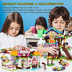 Friends Tree House Coffee Shop Building Blocks Sets, Treehouse Cafe Building Kit for Girls Age 6-12 Years Creative Roleplay Birthday Gift for Kids Toddlers with Storage Box (960 Pieces)