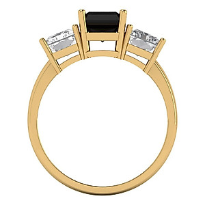 4.0 ct Emerald Cut 3 Stone Solitaire accent Natural Black Onyx Designer Anniversary Bridal Engagement Ring 14k yellow Gold 6.5