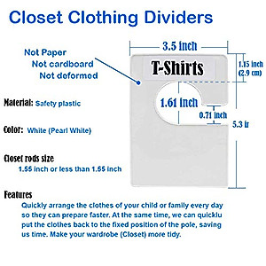 TraGoods 16 Pack White Clothing Rack Size Dividers Plus 60 Labels (1 Inch) and 16 Large Blank Labels, Large Rectangular Clothing Closet Dividers (Pearl White)
