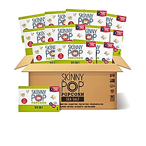SkinnyPop Sea Salt Microwave Popcorn Bags, Healthy Snacks Microwavable Bags, 2.8 Oz, 12 Boxes (3 Bags per Box), 36 Bags Total, Skinny Pop, Healthy Popcorn, Gluten Free, 2.8 Ounce (Pack of 36)