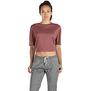 icyzone Open Back Workout Top Shirts - Yoga t-Shirts Activewear Exercise Crop Tops for Women (M, Burgundy)