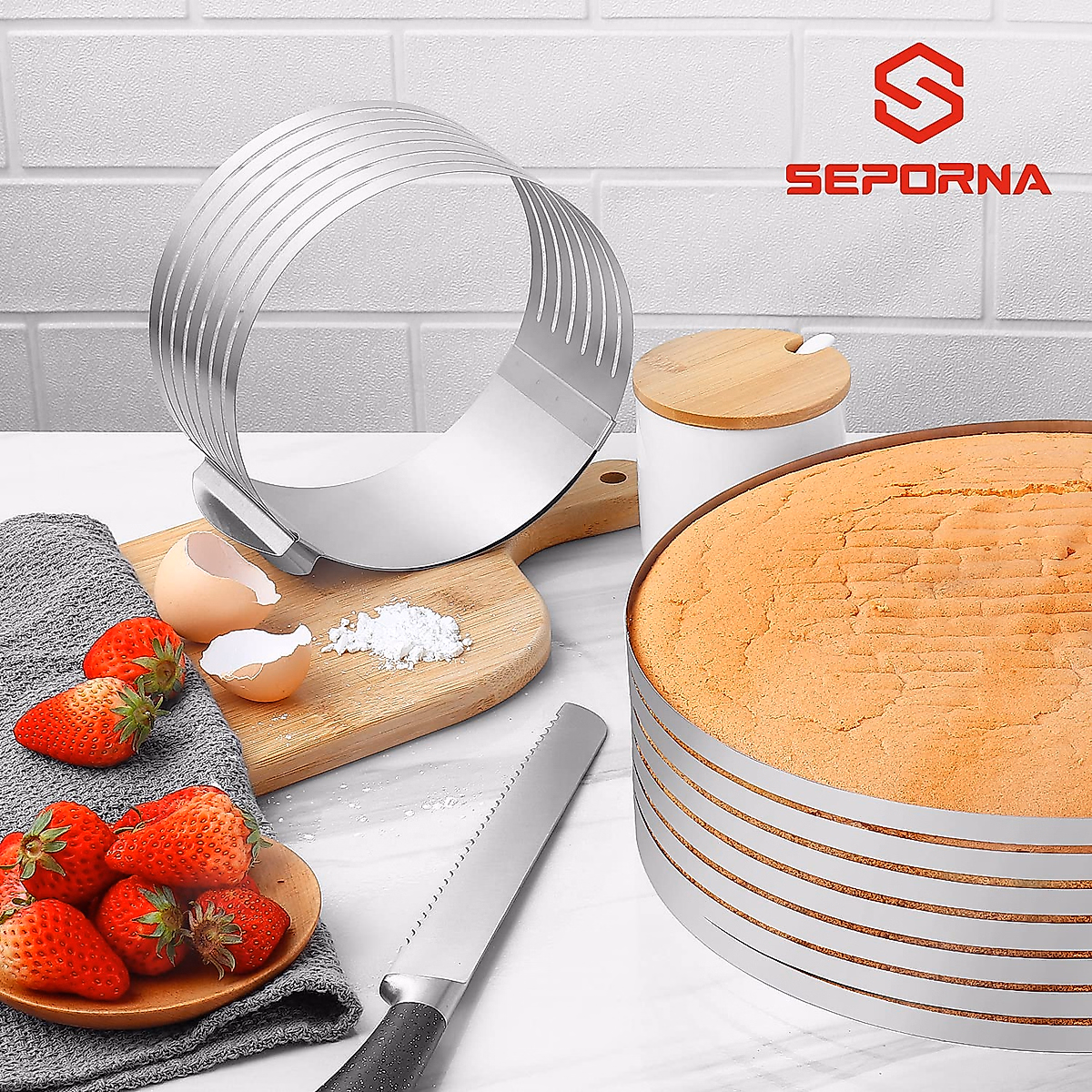 Cake Slicer, 9-12 lnch Adjustable Round Cake cutter Rings, 7 Layer Stainless Steel Cake Slicing Accessories for Cutting Layers