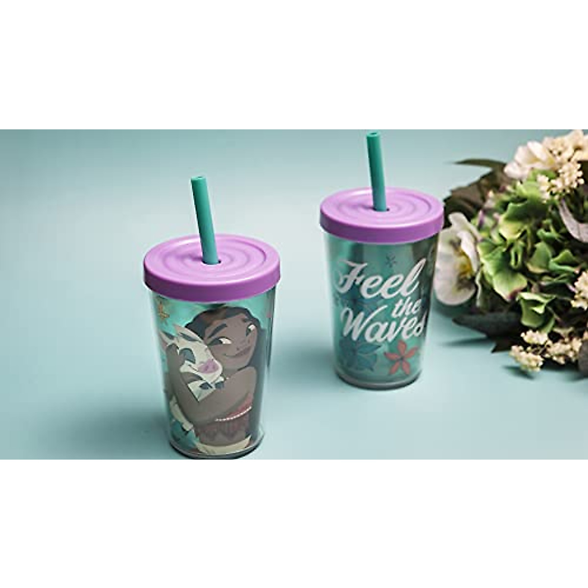 Zak Designs 13oz Disney Moana Movie Double Wall Tumbler with Lid and Straw, Made of Break-Resistant Plastic (13oz, Non BPA)