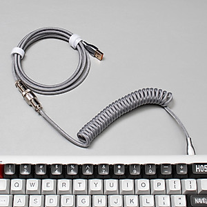 SUEHIODHY 5.9ft Custom Coiled Pilot Cable Type C to USB-A with Detachable Aviation Connector for Mechanical Gaming Keyboard
