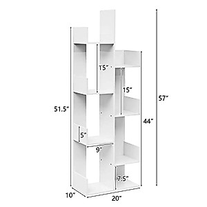 Tangkula 8 Shelf Bookshelf, Wood Bookcase with 8 Book Shelves, Free Standing Room Dividers, 57 x 20 x10 Inches, Display Storage Shelf for Books CDs Plants, Wooden Bookshelf for Home Office Decor