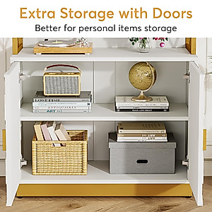 Tribesigns White and Gold Bookshelf with Doors: 70.9 Inches Tall Etagere Bookcase Set of 2, Modern Open Display Book Shelves with Metal Frame for Living Room Bedroom Office