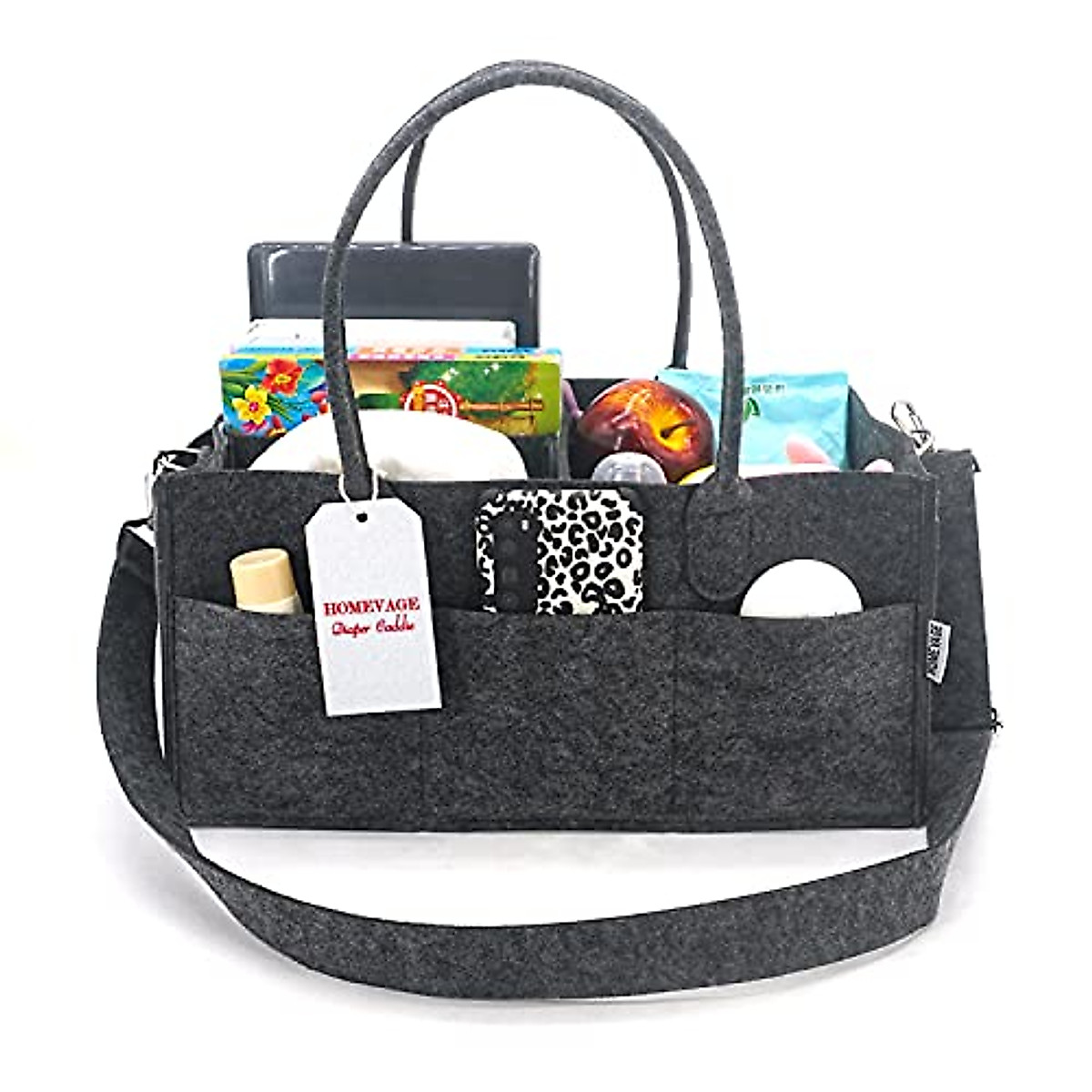 HOMEVAGE Diaper Caddy Caddies Organizer, Baby Cloth Diapering, Tote Bag, Nursery Storage Bin for Changing Table, Portable Car Travel Organizer (Black)