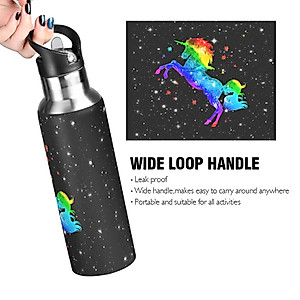 Kcldeci Unicorn Rainbow Galaxy Sports Water Bottle 20 Oz Straw Lid Leak Proof Vacuum Insulated Stainless Steel Hot Cold Double Walled Thermo Mug Tumbler Travel Cup Standard Metal Canteen
