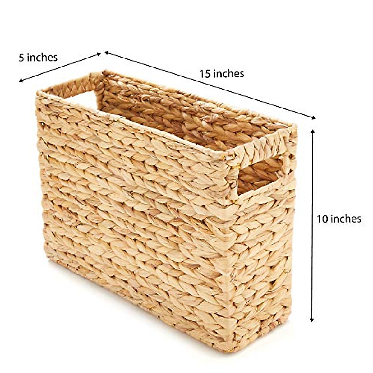 Americanflat Hand-Woven Water Hyacinth Magazine Basket with Handles - Versatile Home or Office Storage, 15 L x 5 W x 10 H inches