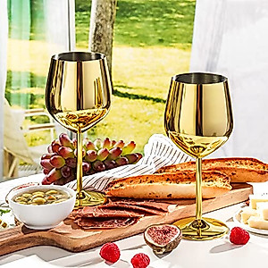 WOTOR Gold Wine Glasses Set of 4, 18oz Unbreakable Gold Goblet, Stainless Steel Wine Glass, Metal Wine Glass for Outdoor, Travel, Camping, Pool, Ideal Gift for Wine Lovers