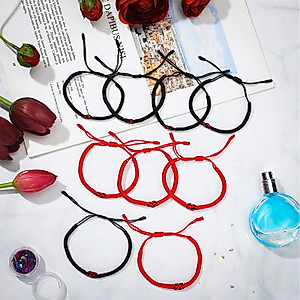 10 Pcs Red Black String Bracelet Fate Matching Couples Bracelets for Protection Red Cord Braided Bracelet Amulet Handmade Good Lucky Knot Bracelet for Friendship Lover Women Men Long Distance Gift