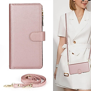 iCoverCase for Samsung Galaxy Note 20 Ultra Wallet Case with Card Holder for Women, Crossbody Lanyard Strap Kickstand PU Leather Case with Zipper Pocket Credit Card Slots Cover (Rose Gold)