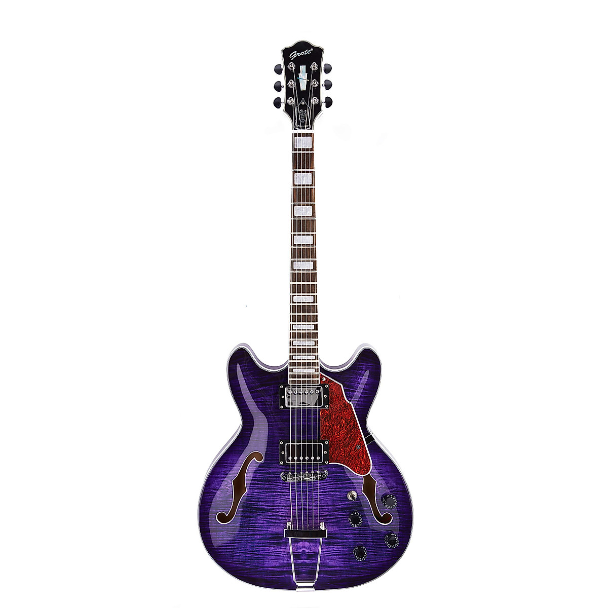 GROTE Jazz Electric Guitar Semi-Hollow Body Trapeze Tailpiece Bridge Guitar Gig Bag (Purple)