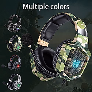 Gaming Headset with Microphone, Gaming Headphones for PS4 PS5 Xbox One PC with LED Lights, Playstation Headset with Noise Reduction 7.1 Surround Sound Over-Ear and Wired 3.5mm Jack (Red)