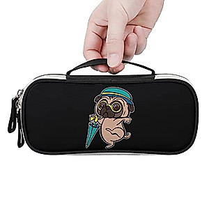 Cute Pug Pencil Pen Case Portable Pen Bag with Zip Travel Makeup Bag Stationery Organizers for Home Office