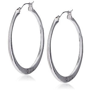 GUESS "Basic" Silver Flat Logo Hoop Earrings