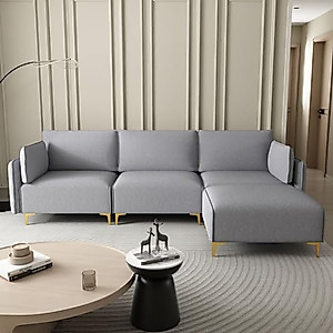 KEVINSPACE 108.6" Convertible Sectional Sofa Couch, L-Shaped Couch with USB Reversible Chaise, Modern Couches Sleeper Sectional Sofa for Living Room, Apartment and Small Space Grey