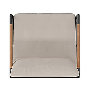 Flash Furniture Modern Patio Chair With Cushions - Contemporary Black Frame and Teak Accented Arms - Beige Cushions - Zippered Removable Covers